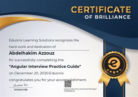 Completion Certificate For Angular Interview Practice Guide