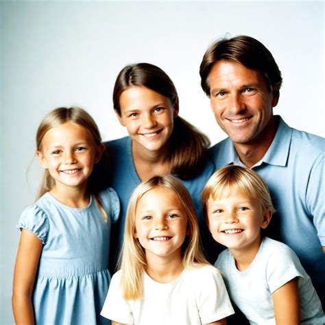 Retrato De Una Familia Feliz Con Hijos En Fondo En Blanco Foto Premium