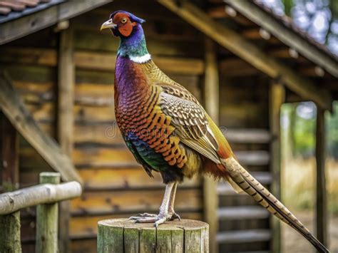 Majestic Captive Pheasant In A Rustic Poultry House Setting A Stunning