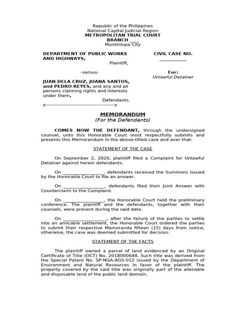 Trial Memorandum Defendant Pdf Lawsuit Justice