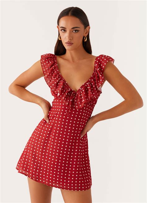 Adrina Ruffle Mini Dress Red Polka Dot Peppermayo