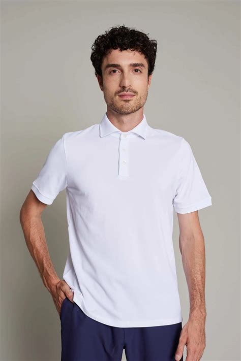 Italian Mens Polo Shirt White Recycled Coolmax Fabric
