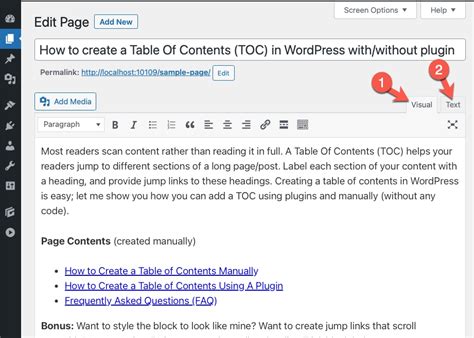How To Add A Table Of Contents In Classic Wordpress Editor