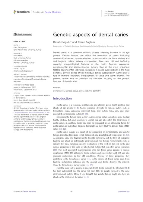 Pdf Genetic Aspects Of Dental Caries