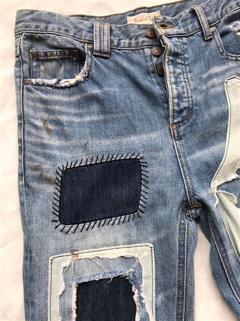 Rare Unique Vintage Patchwork Jeans Reworked Remake Artwork Frayed
