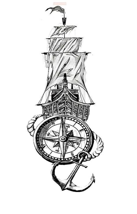 Ghost Ship Compass Tattoo