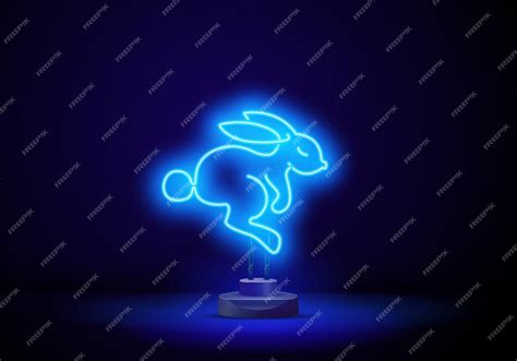 Premium Vector Rabbit Neon Sign Easter Bunny Face In Sunglasses With