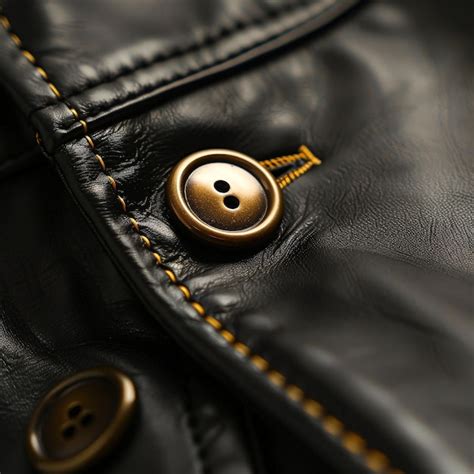 Premium Photo Closeup Of Black Leather Jacket With Gold Buttons
