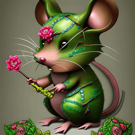 Fantasy Mouse With Flowers · Creative Fabrica