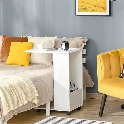 Homcom Mobile Sofa Side Table For Laptop Coffee W Storage And Casters