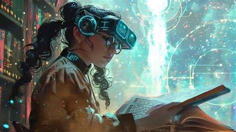 Anime Girl Book Glasses Science Fiction Science Fiction Premium Ai Generated Image