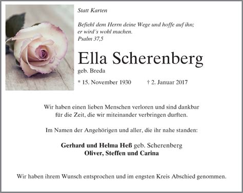 Traueranzeigen Von Ella Scherenberg Trauer In Nrwde