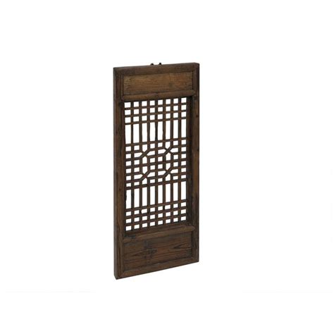 Chinese Vintage Restored Wood Geometric Pattern Brown Wall Hanging Art