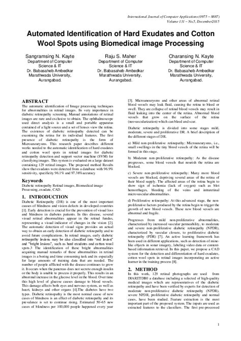 Pdf Automated Identification Of Hard Exudates And Cotton Wool Spots
