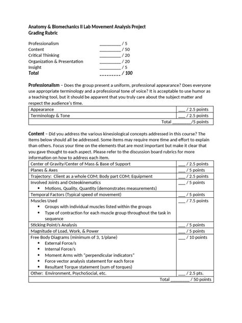 Week 14 Group Movement Analysis Rubric 2024 Pdf Hypothesis Force