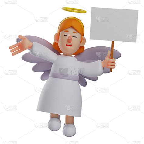 3d天使卡通与空白的标志