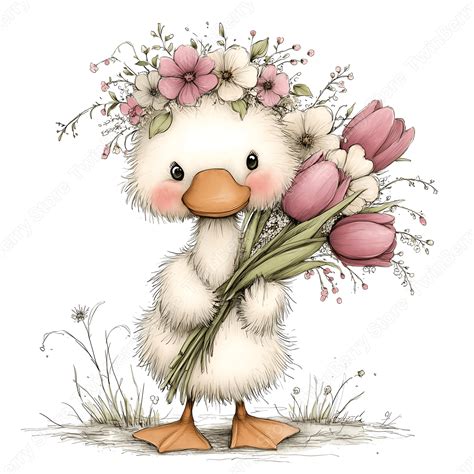 Spring Goose Png 26 Whimsical Clipart With Flower Crowns And Bouquets