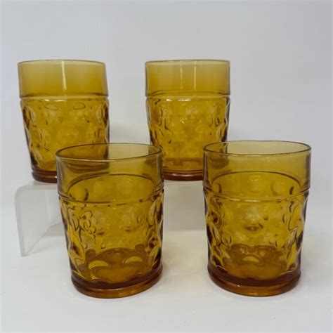 Libbey Dining 4 Vintage Libbey Amber Bubble Topaz Short Tumbler Glasses Lrs344 Libbey Glass