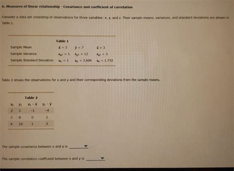 Solved Measures Of Linear Relationship Covariance And Chegg
