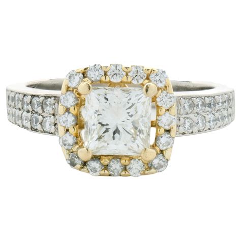 Platinum And 18 Karat Yellow Gold Princess Cut Diamond Engagement Ring