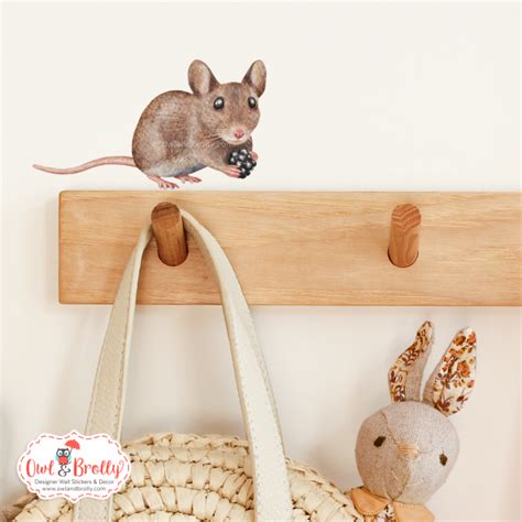 Watercolour Mouse Autumn Wall Sticker With Berry Owl And Brolly