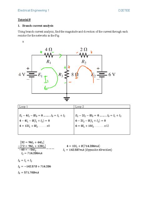 Tutorial 8 Electrical Engineering 1 D2etee Current Analysis Studocu