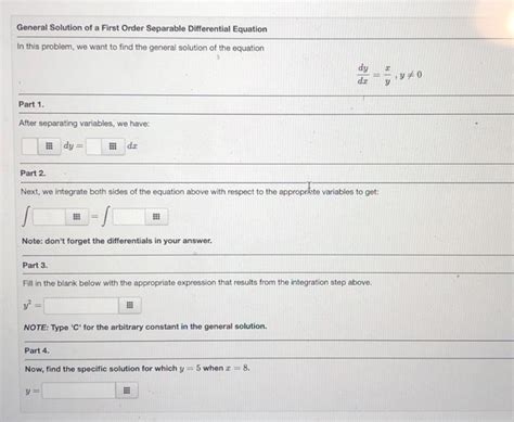 Solved General Solution Of A First Order Separable