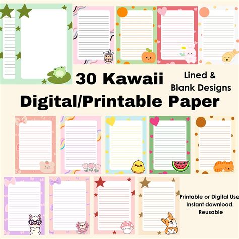 Cute Digital Paper Reusable Printable Paper Cute Digital Paper Kawaii
