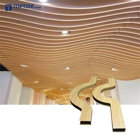 Customized Wood Grain Wavy Metal Suspended Ceiling Linear Curved