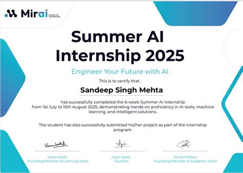 Ai Machinelearning Internship Miraischooloftechnology Aitools Careergrowth