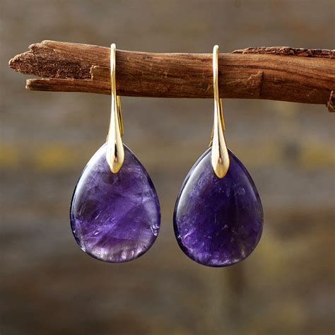 Natural Amethyst Teardrop Earrings Natural Amethyst Pendant Earrings