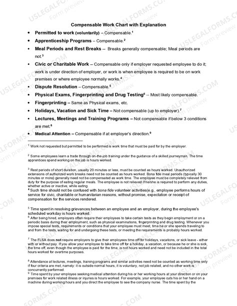 Pennsylvania Compensable Work Chart With Explanation Compensable Us Legal Forms