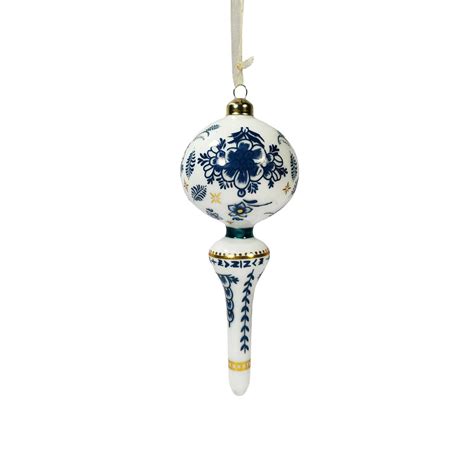 Ornament Glass Blue And White Delf Design 8x21cm Assorted Grandiflora