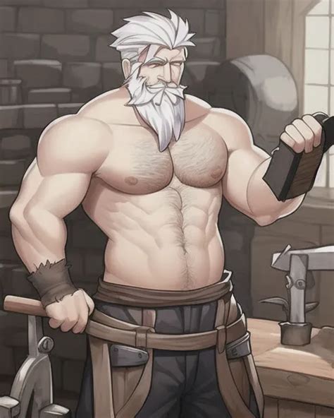 Shirtless Blacksmith White Hair Free Ai Photo Generator Starryai