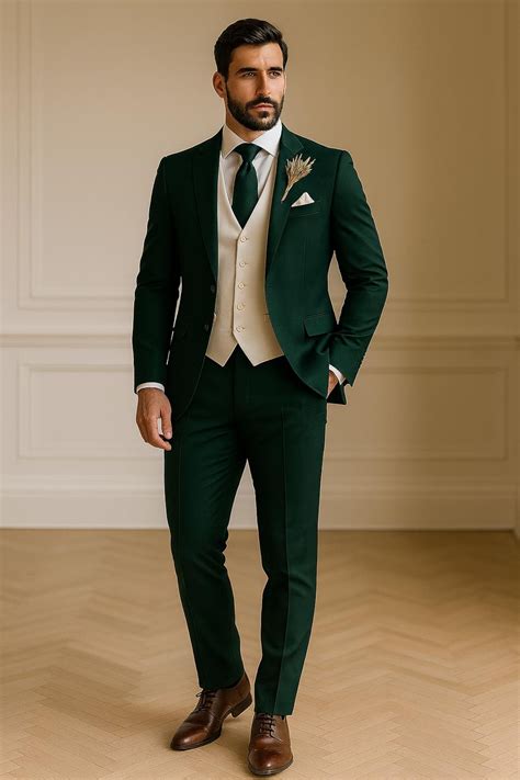 Custom Dark Emerald Green Suit Mens Slim Fit 3 Piece Wedding Attire