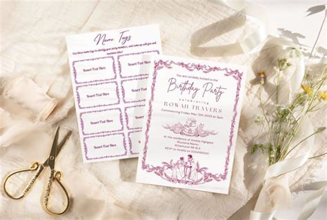 Regency Themed Birthday Invitation Set With Unique Hand Drawn Artwork For An Elegant And Classy