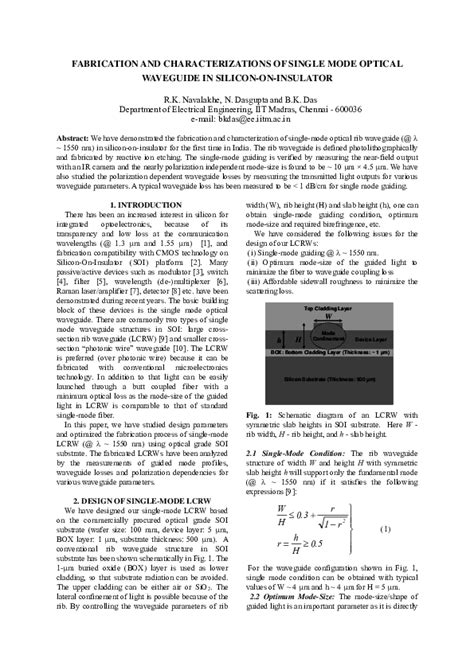 Pdf Fabrication And Characterizations Of Single Mode Optical Waveguide In Silicon On Insulator