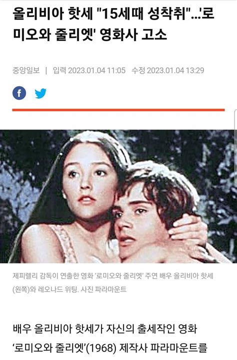 올리비아 핫세 성착취 로미오와 줄리엣 제작사 고소