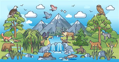 Eco System As Nature Habitat For Flora And Fauna Variety Outline