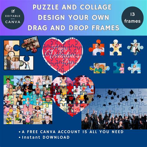 Canva Puzzle Collage Frames Drag And Drop Designs Digital Download Etsy