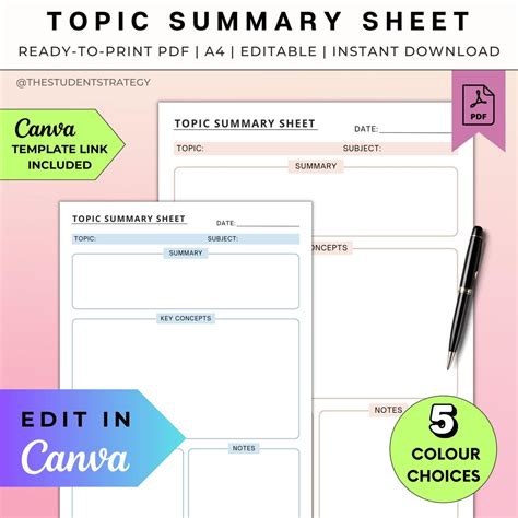 Simple Topic Summary Revision Sheet Revision Plan Study Template