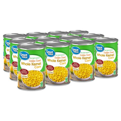 12 Cans Great Value No Salt Added Sweet Corn 15 Oz