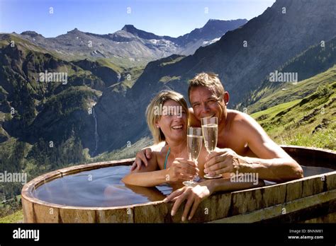 Switzerland swiss wellness Adelboden bathtub wood pair couple have a ...
