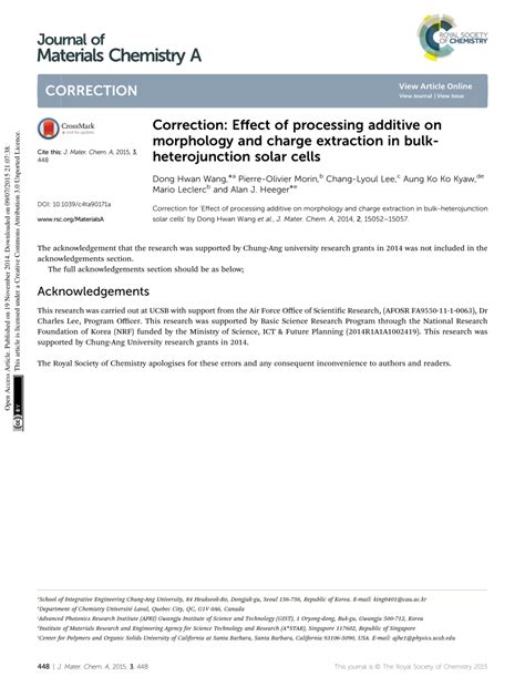 Pdf Effect Of Processing Additive On Morphology And Charge Extraction