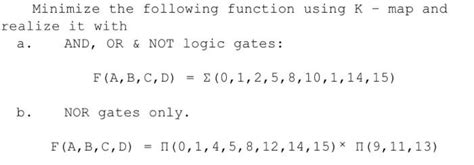 Solved Minimize The Following Function Using K Map And