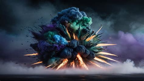 Cool Toned Vibrant Explosion On A Misty Dark Commercial Background