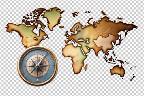 A Vintage Compass Rests On A Beautifully Illustrated World Map