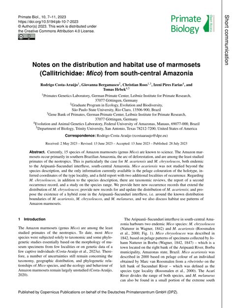Pdf Notes On The Distribution And Habitat Use Of Marmosets Callitrichidae Mico From South