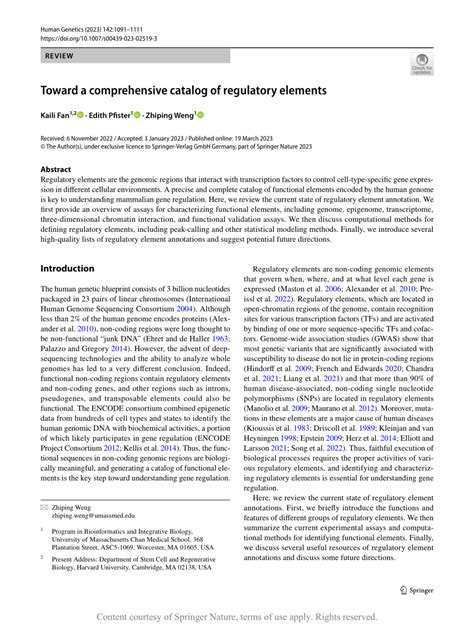 Toward A Comprehensive Catalog Of Regulatory Elements Request Pdf