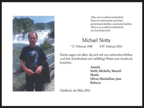 Traueranzeigen Von Michael Slotta Trauer In Nrw De